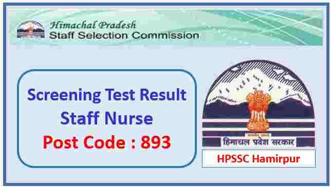 HPSSC Staff Nurse Post Code 893 Screening Test Result - General Studies