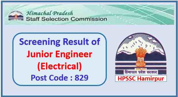 Hpssc Hamirpur Junior Engineer Electrical Post Code 829 Revised