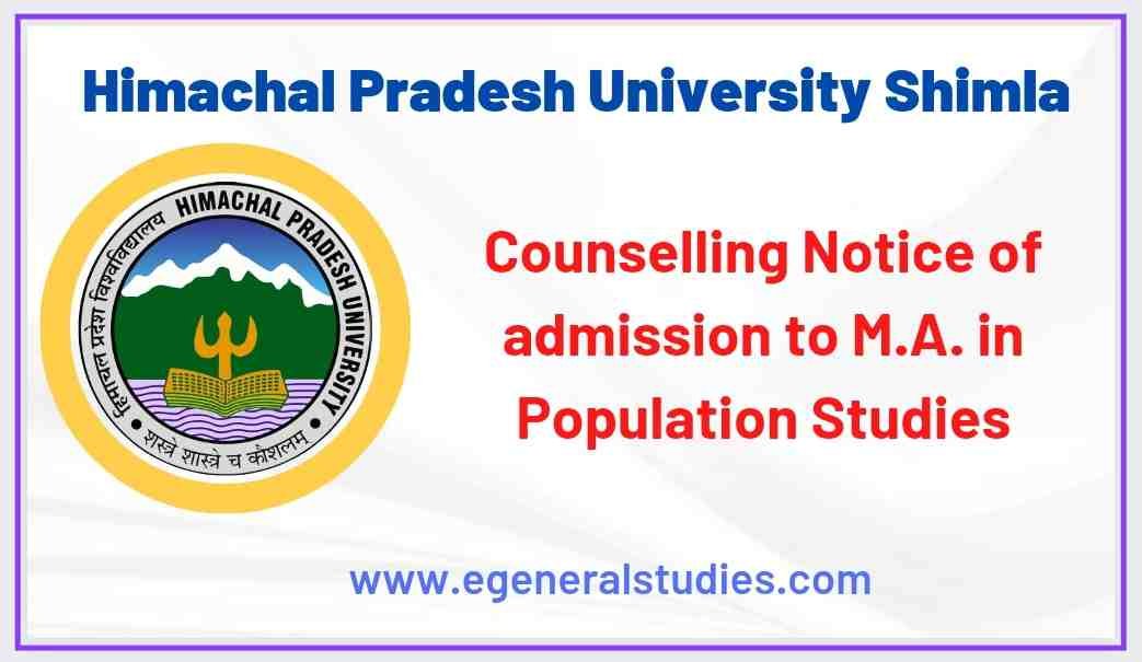 HPU Shimla Counselling Notice of admission to M.A. in Population ...