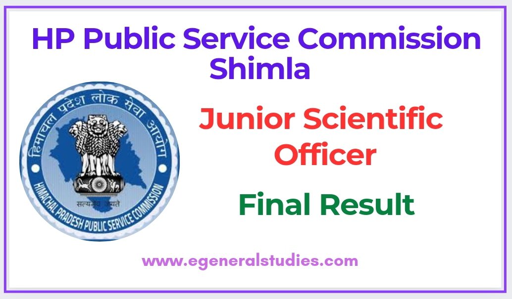 Hppsc Shimla Junior Scientific Officer Final Result 2024 General Studies