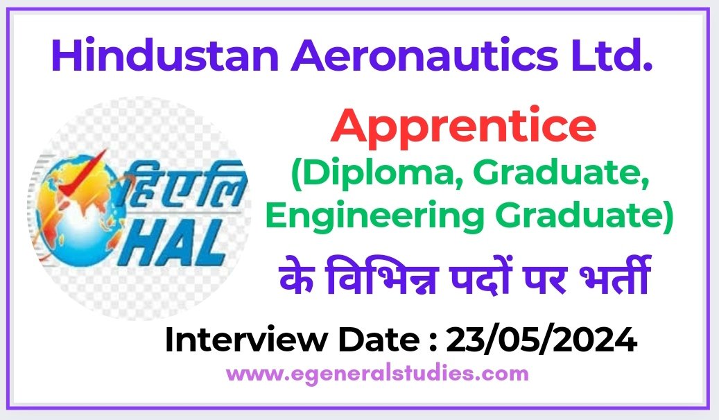 HAL Apprentice Recruitment 2024 -Walk In for 124 Posts - General Studies