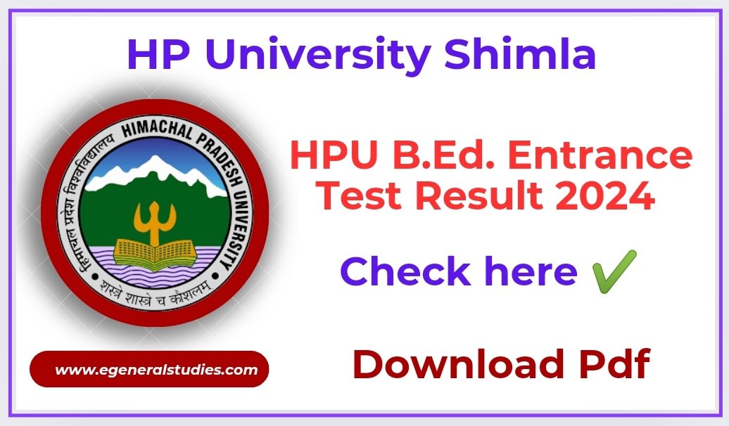 HPU Shimla B.Ed. Entrance Test Result 2024 - General Studies