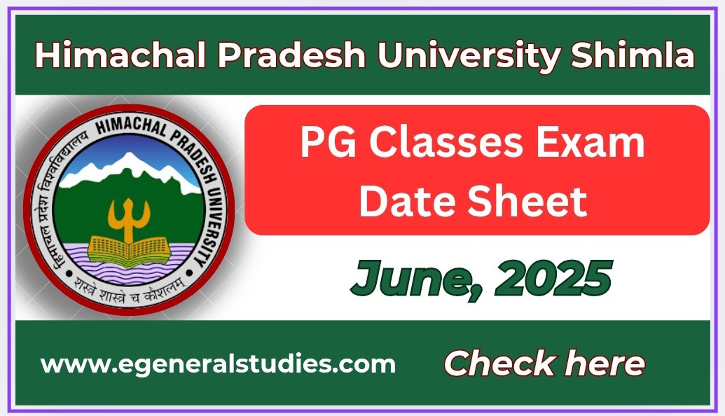 HPU Shimla UG & PG Classes Exam Date Sheet June 2025 - General Studies