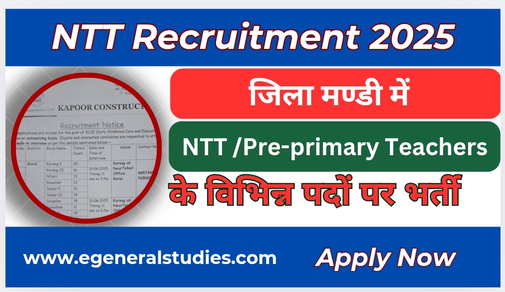 HP NTT/Pre-Primary Teachers Recruitment 2025 -District Mandi - General ...